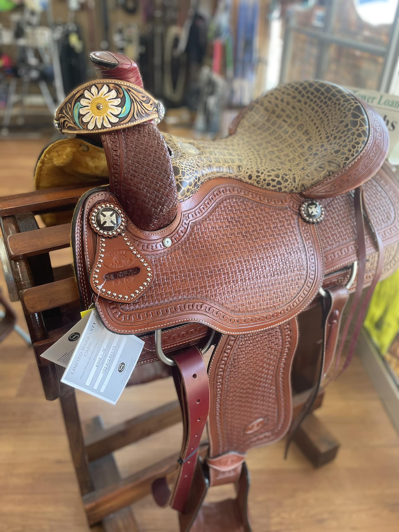 16" Circle S Roper saddle with alligator print seat – The Tack Room ...